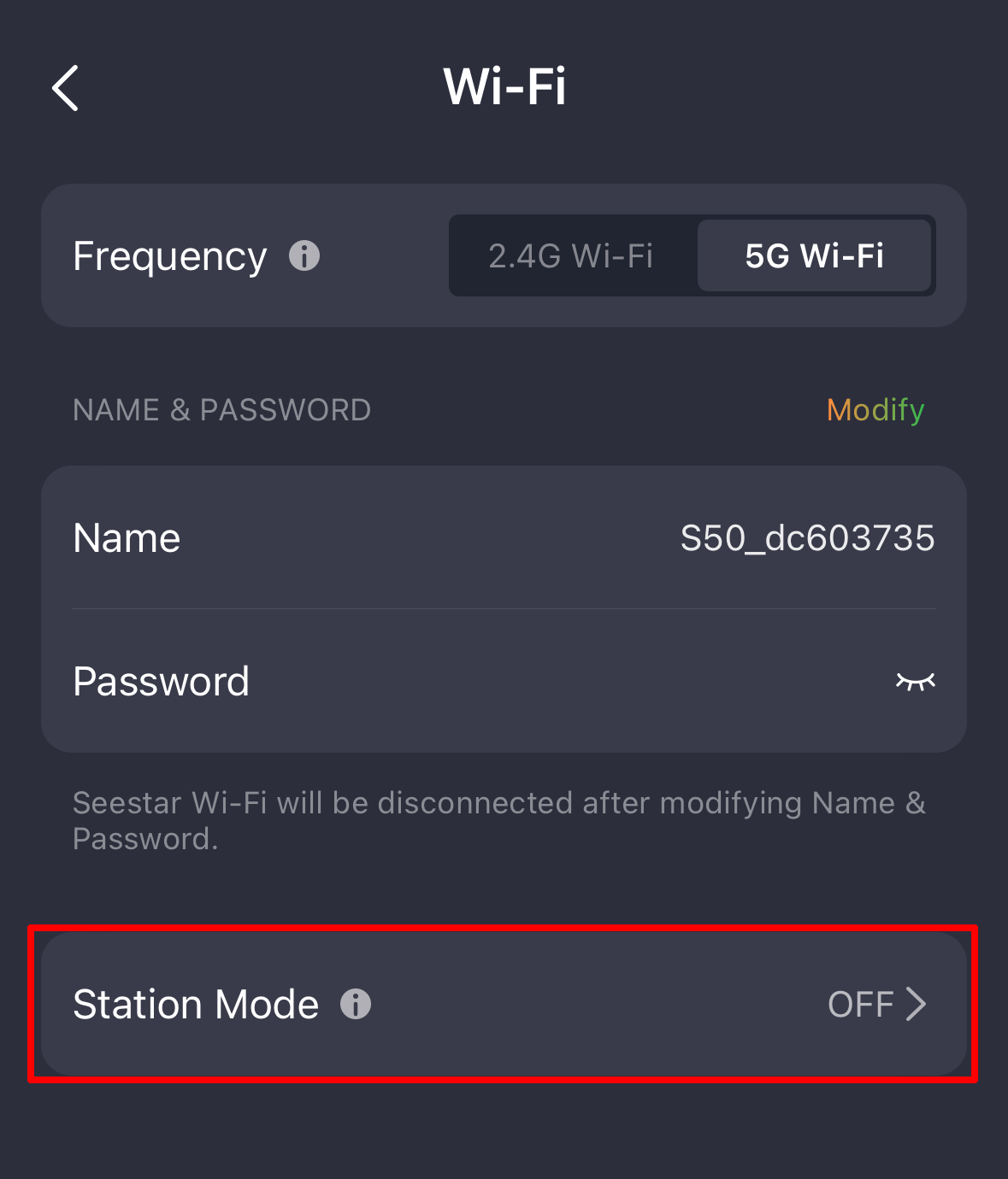 Select and enter "Station Mode".