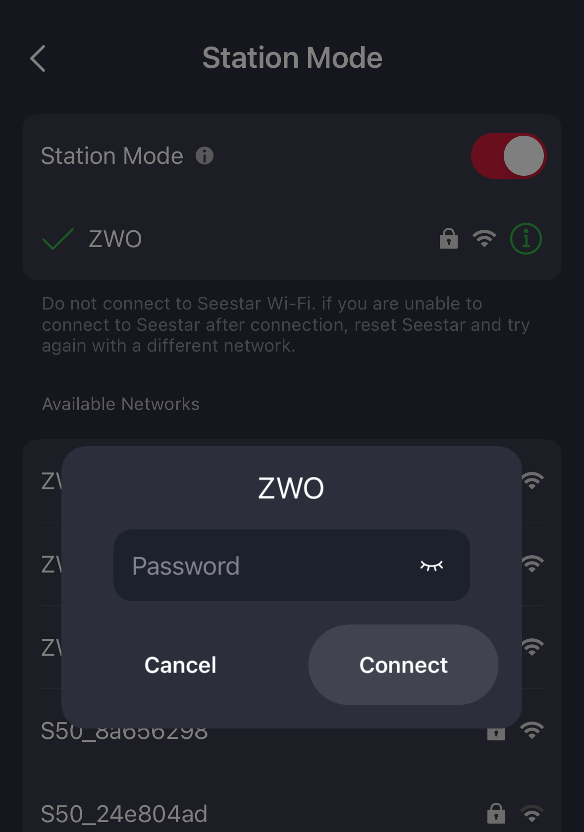 Select and enter "Station Mode".