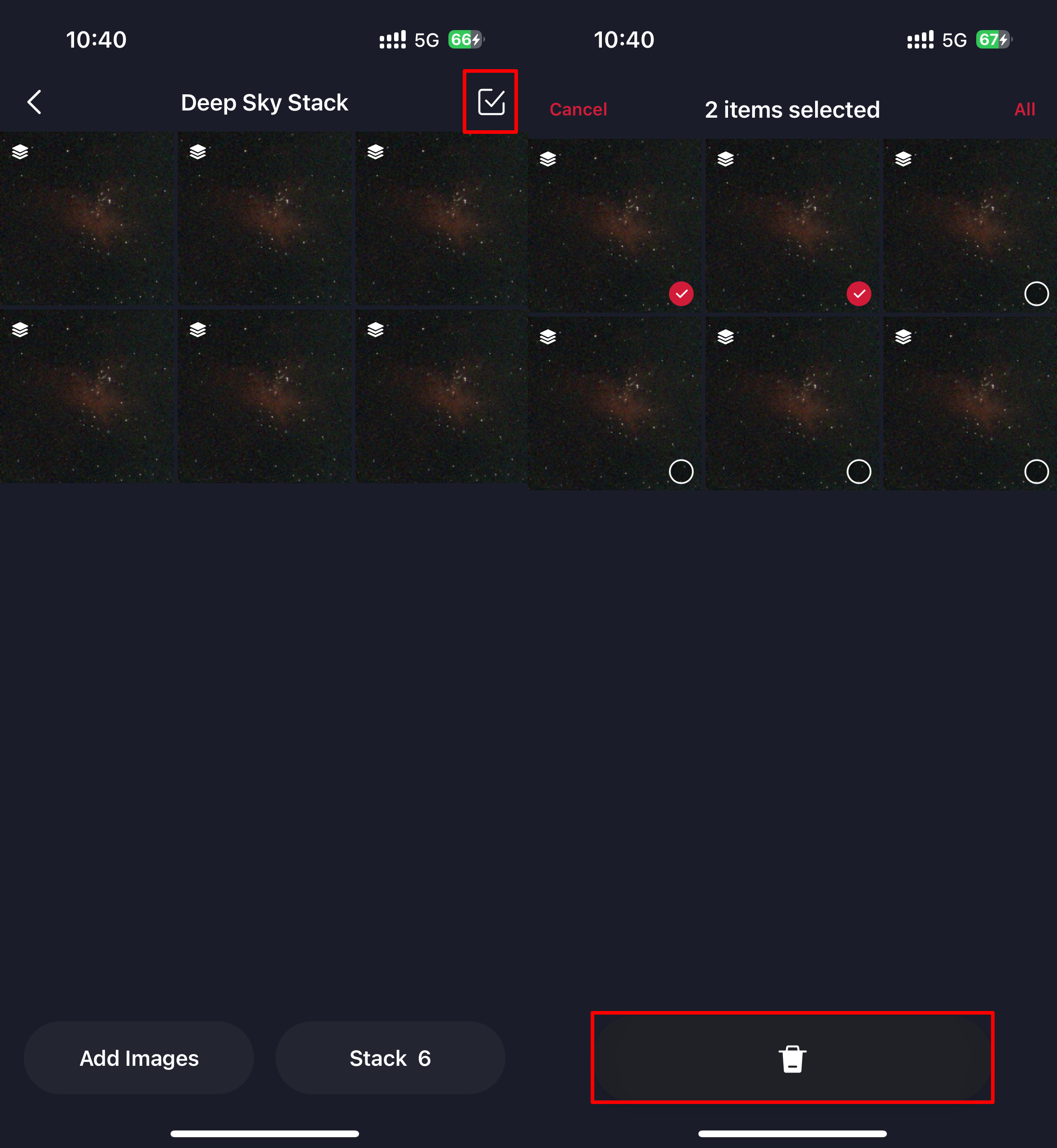 After the image is confirmed to be correct, click the "Stack" button to start the deep sky overlay.