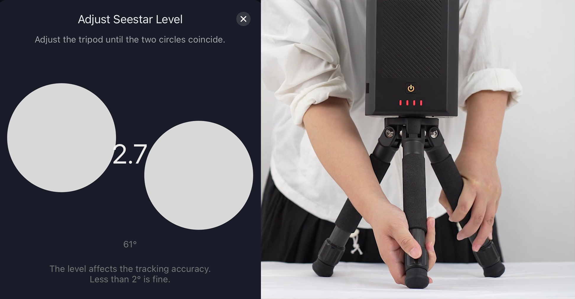 As shown in the picture, adjust the two circles on the screen until they overlap to complete the ...