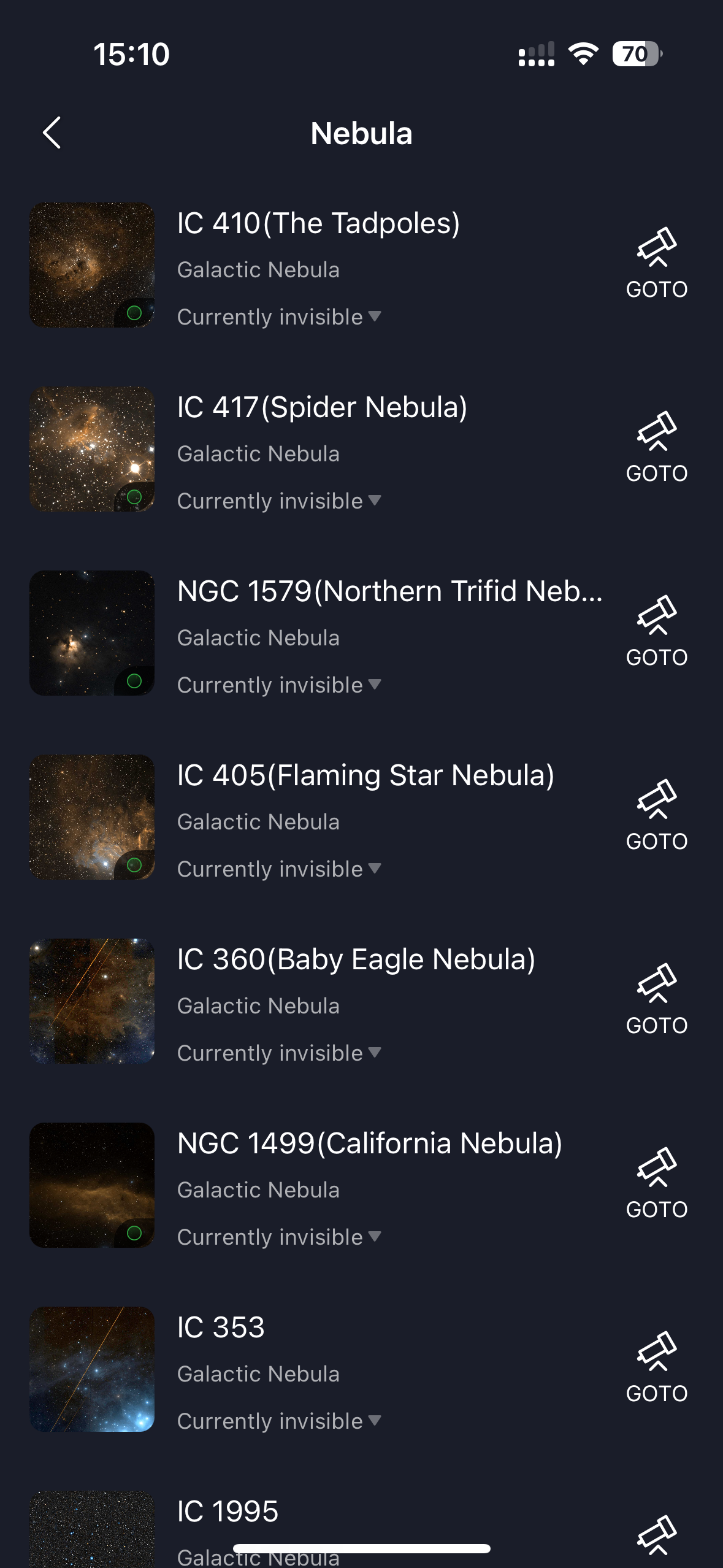 You can also search for celestial bodies in the sky and take photos on the SkyAtlas of the App.